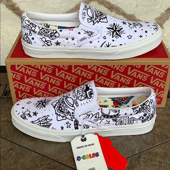 Vans Shoes | Vans Classic Slipon Ucolor Tattootrue White Men | Poshmark